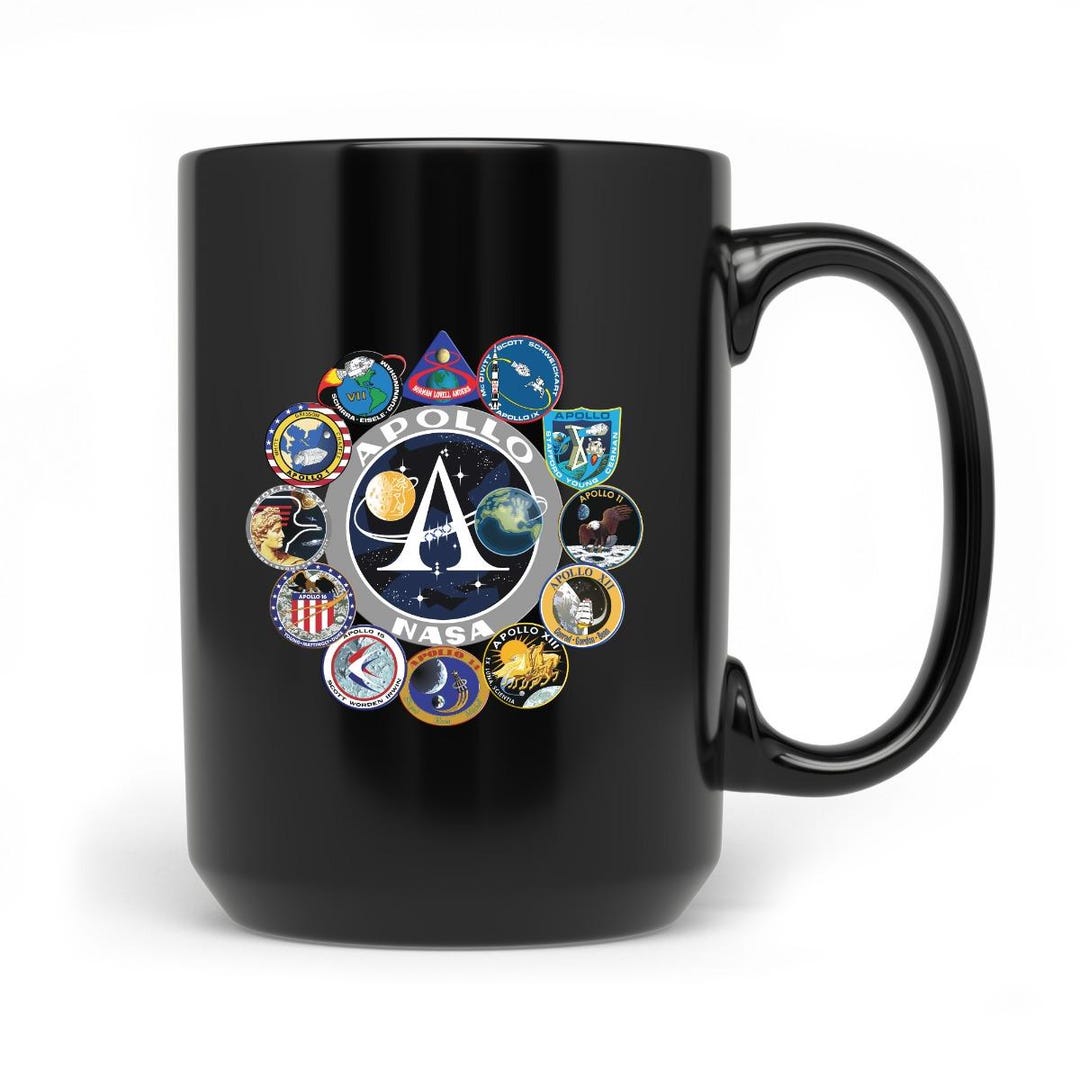 NASA Apollo Program Mission Logos 15oz Black UVDTF Mug | Nasa Mug ...