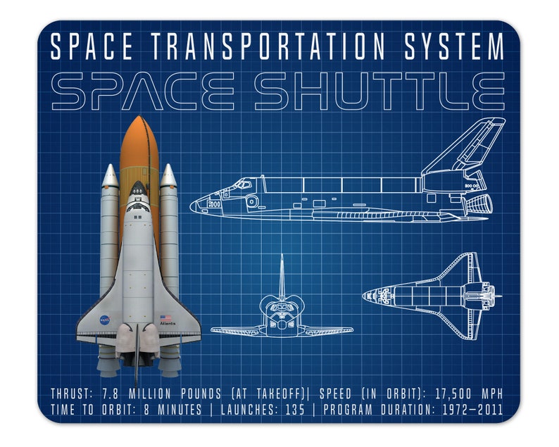NASA Space Shuttle Atlantis Blueprint Mouse Pad | Space Exploration ...