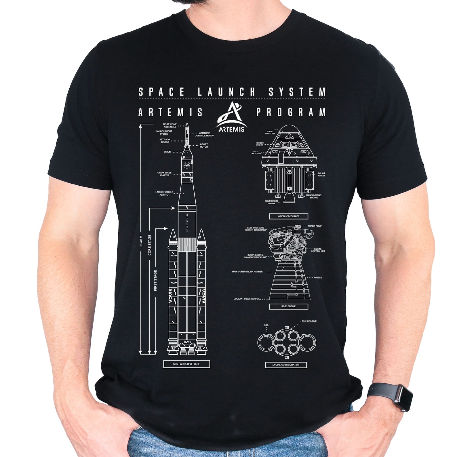 NASA Artemis Rocket Blueprint Adult T-shirt | Artemis Program | NASA ...
