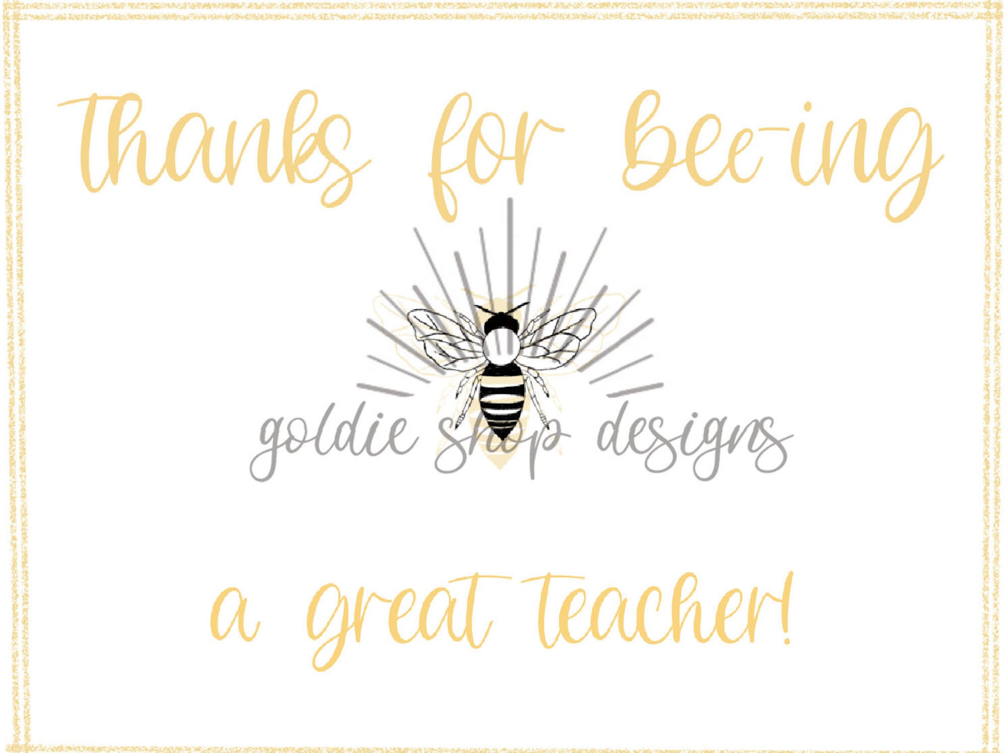 Teacher Appreciation Card Thank You for Bee-ing a Great Teacher Digital ...