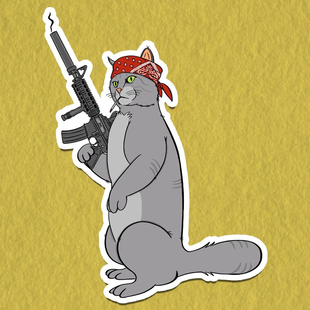 Cat With a Gat Sticker | Cat Stickers | Funny Cat Sticker | Water ...