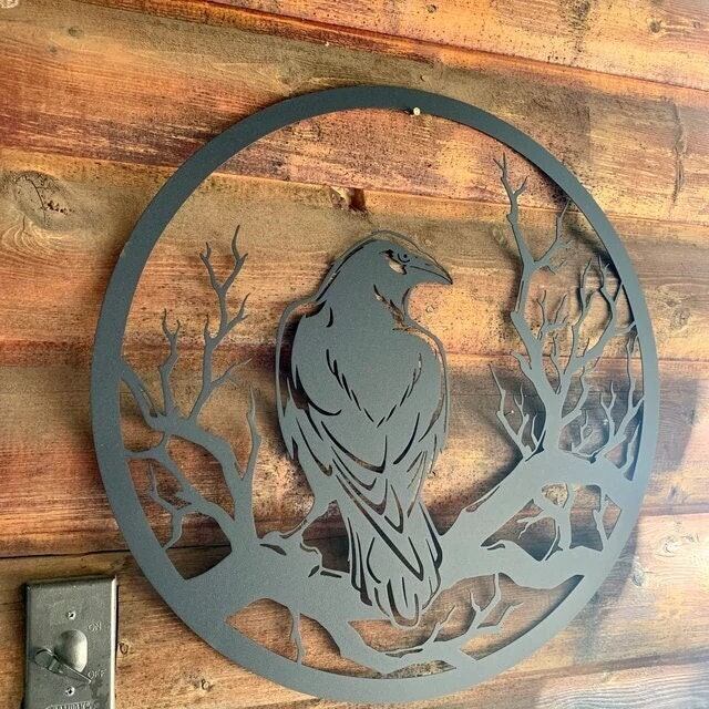 Raven Metal Art Viking Decor Crow Metal Sign Odin's - Etsy