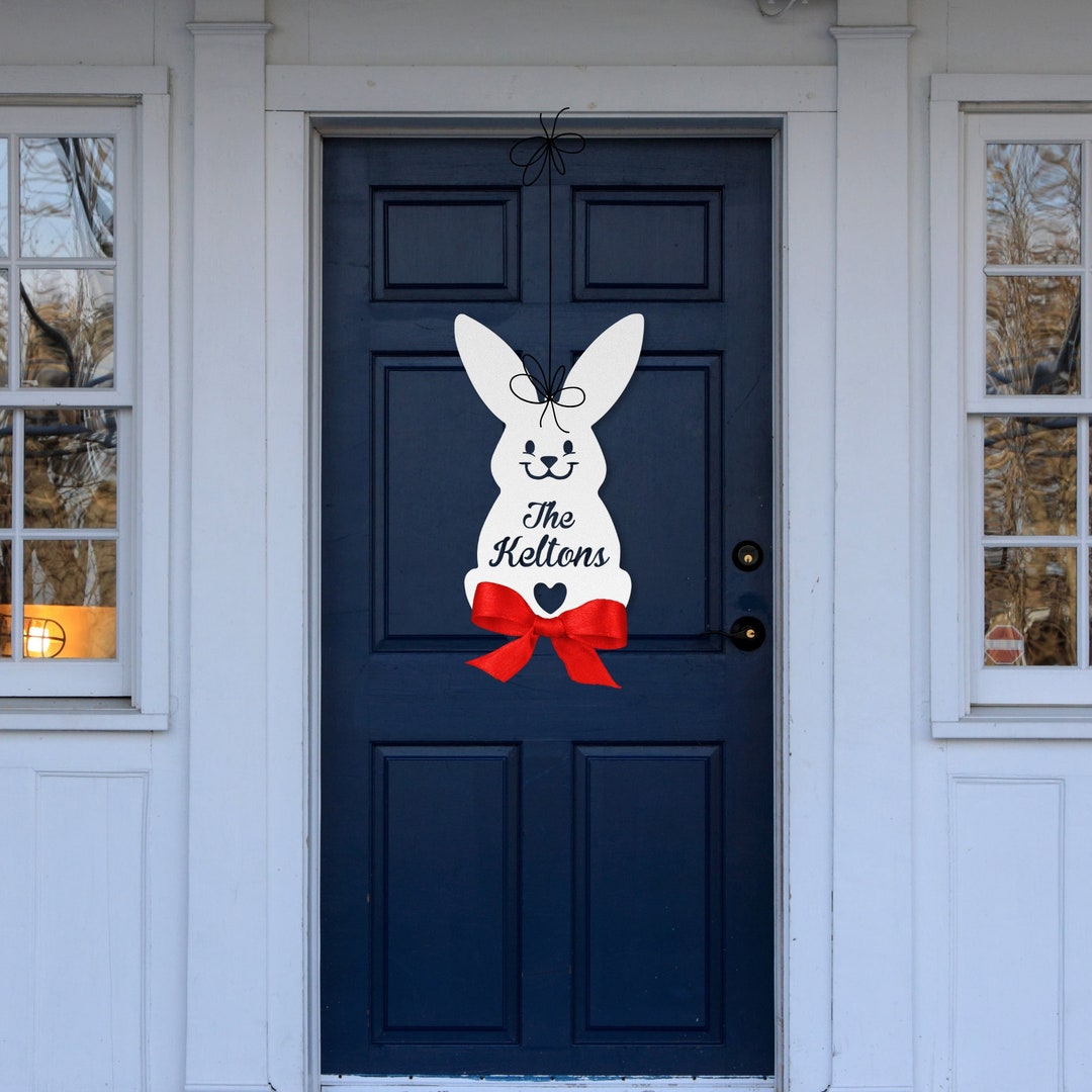 Personalized Easter Bunny Front Door Hanger, Happy Easter Decor ...