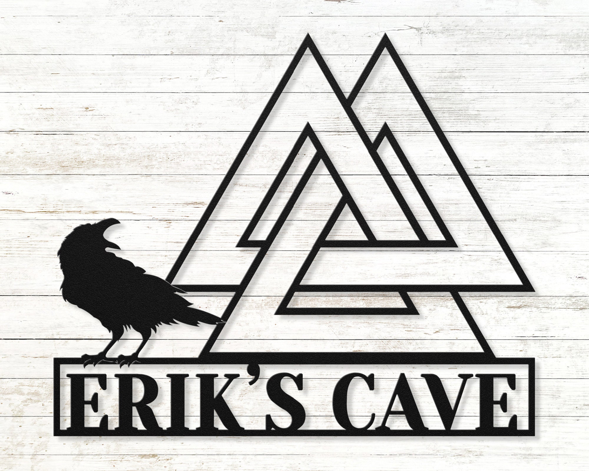 Raven Valknut Metal Art, Viking Decor, Odin's Raven Art, Crow Sitting ...