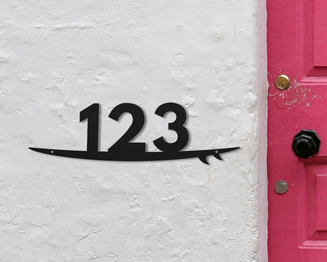 Surfboard House Number Sign, Beach House Decor Metal Address Number ...