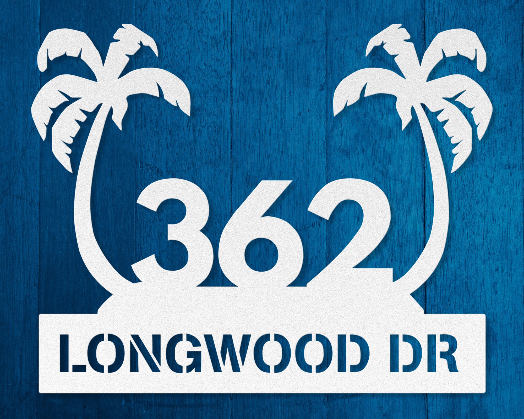 Palm Tree House Number Metal Sign, Street Address Plaque, White ...