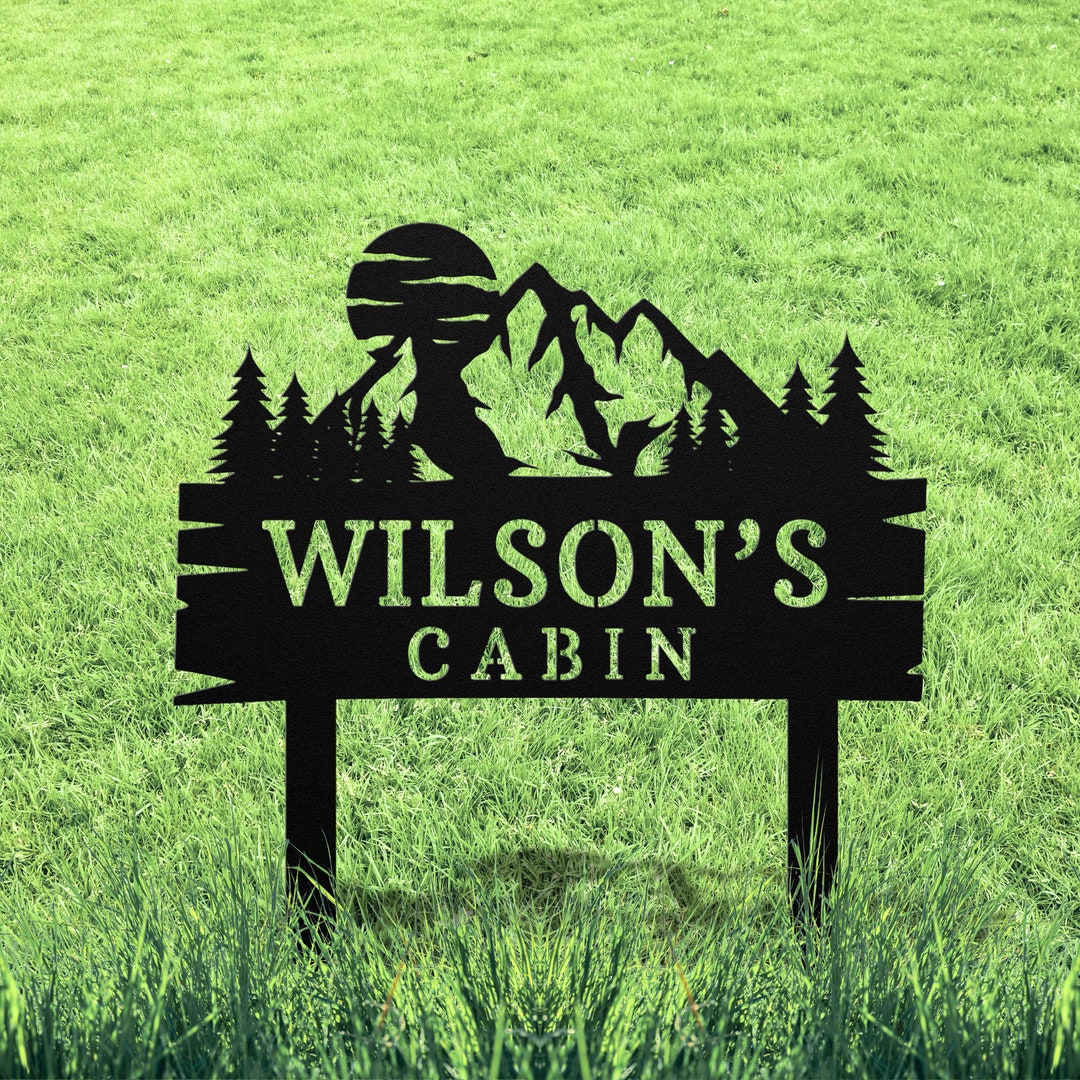Personalized Metal Cabin Name Sign, Pine Tree Custom Metal Sign ...