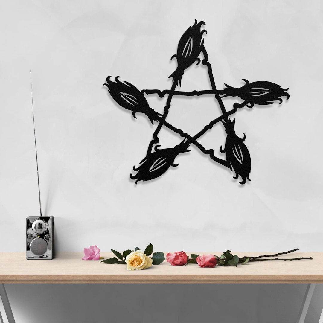 Pentagram Wall Art, Broomsticks Occult Decor, Wiccan Wall Art, Gothic ...