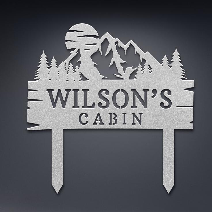 Personalized Metal Cabin Name Sign, Pine Tree Custom Metal Sign ...