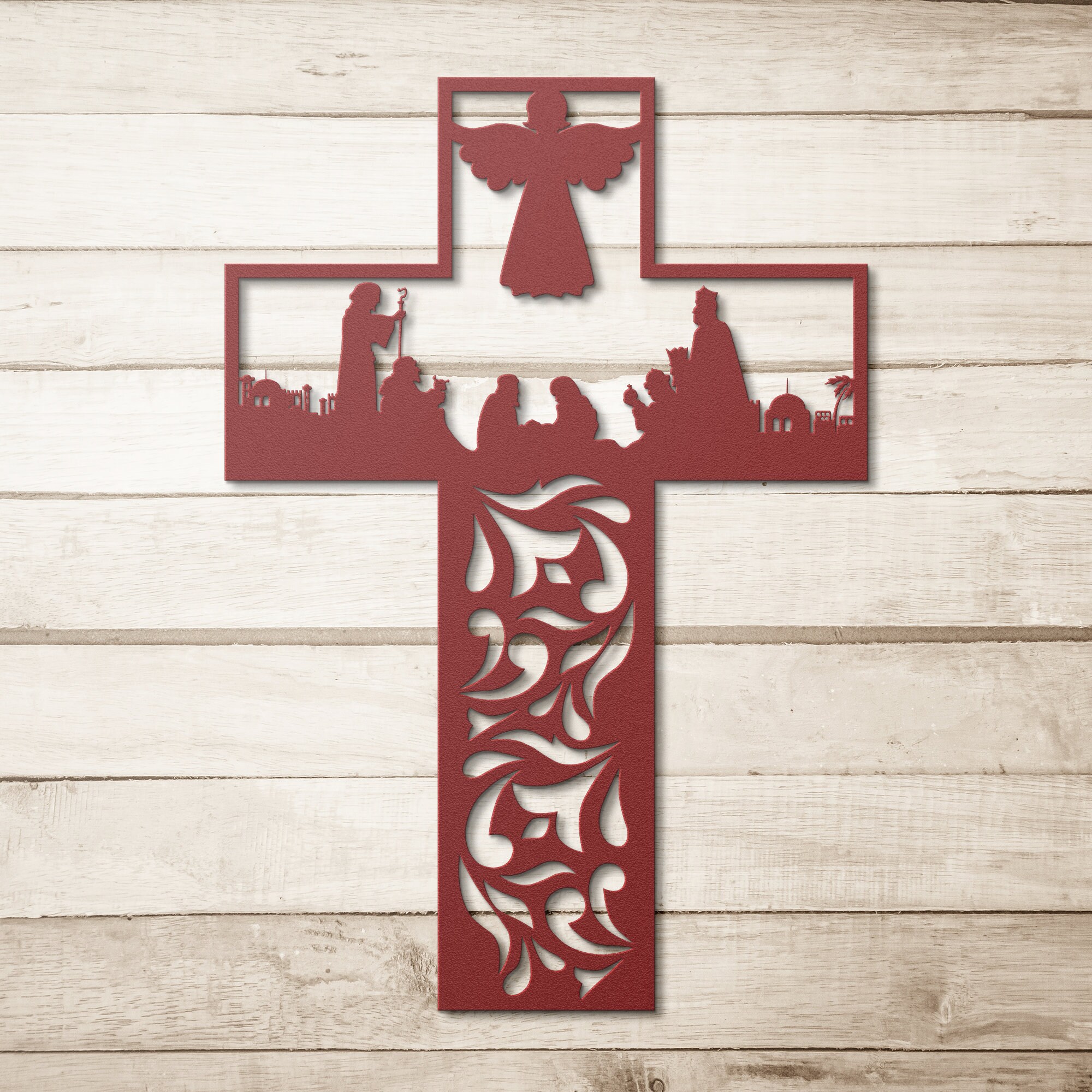 Nativity Cross Wall Art Jesus Cross Metal Decor Christmas - Etsy