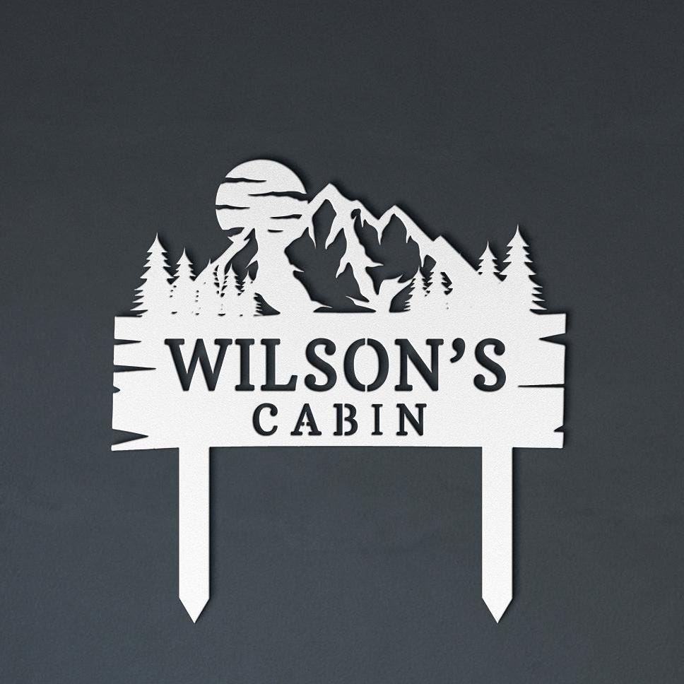 Personalized Metal Cabin Name Sign, Pine Tree Custom Metal Sign ...