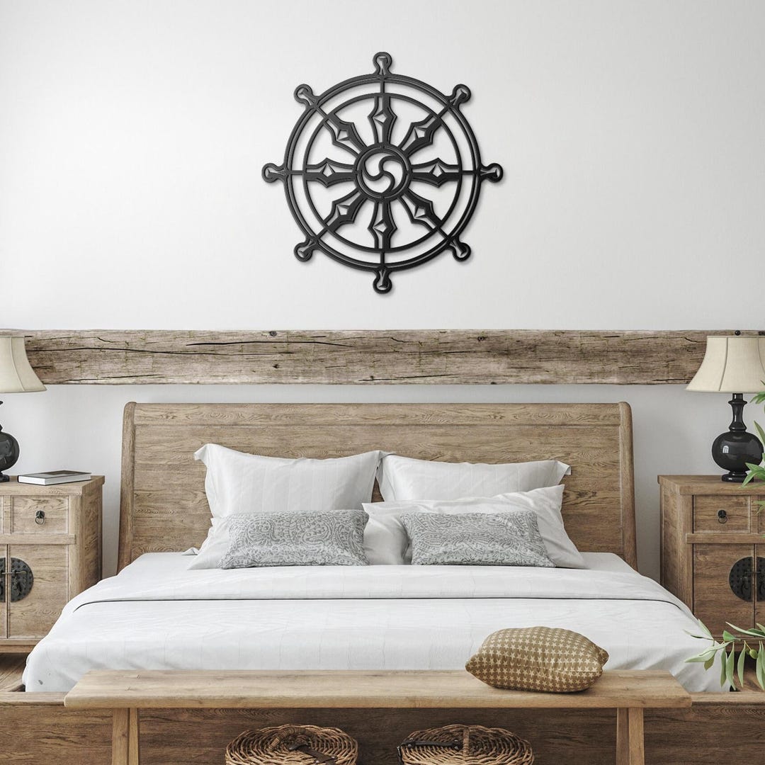Dharmachakra Metal Wall Art, Buddhism Symbol Decor Dharma Wheel Sign ...