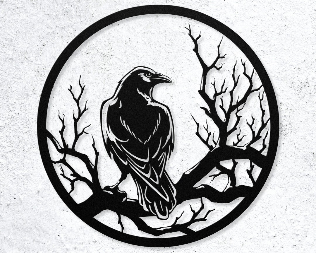 Raven Metal Art, Viking Decor, Crow Metal Sign, Odin's Raven Art, Crow ...