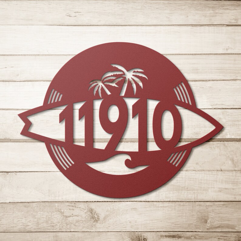 Coastal Address Sign, Surf Board Beach House Numbers, Palm Trees Waves ...