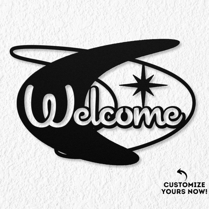 Mid-century Welcome Sign, Custom Outdoor Metal Sign, Retro Door Hanger ...