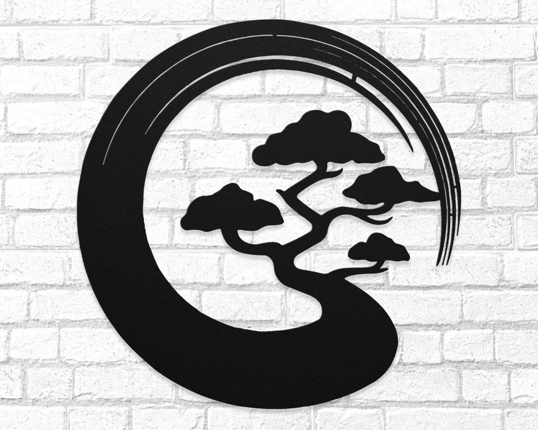 Zen Circle Wall Art, Bonsai Tree Room Decor, Buddhist Enso Circle Sign ...