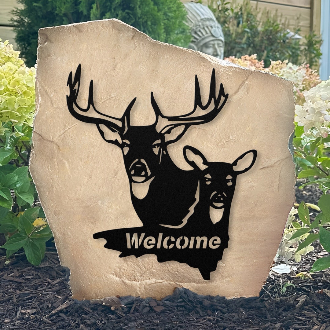 Deer Welcome Sign, Stone Address, Custom Metal Address Sign, Driveway ...