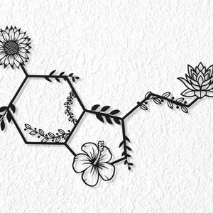 Serotonin Floral Metal Art, Serotonin Molecule Wall Art, Modern ...