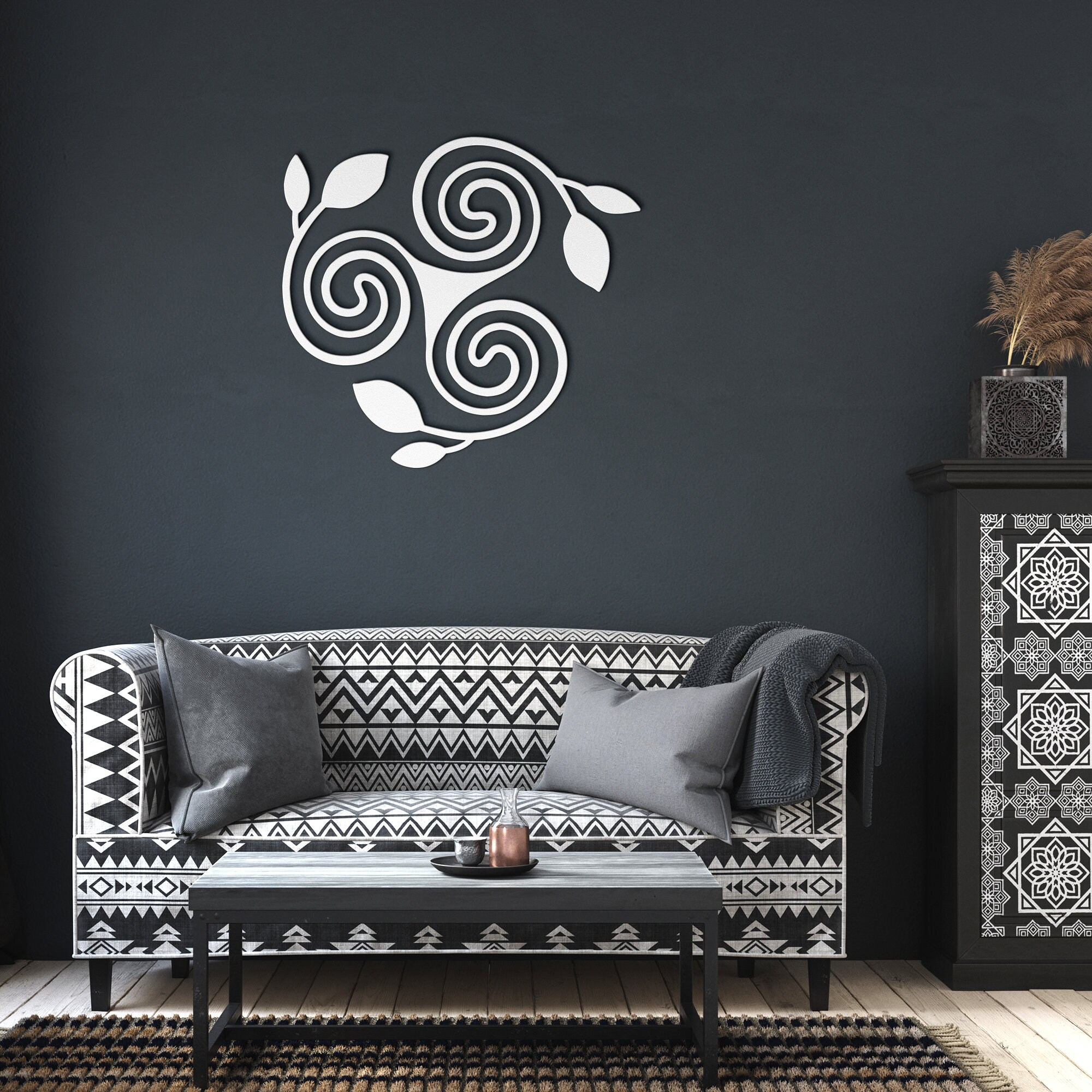 Triskelion Wall Art, Triskeles Floral Wall Decor, Wiccan Pagan Wall Art ...