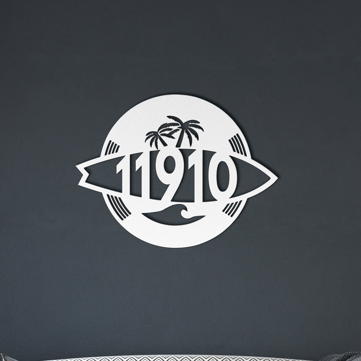Coastal Address Sign, Surf Board Beach House Numbers, Palm Trees Waves ...