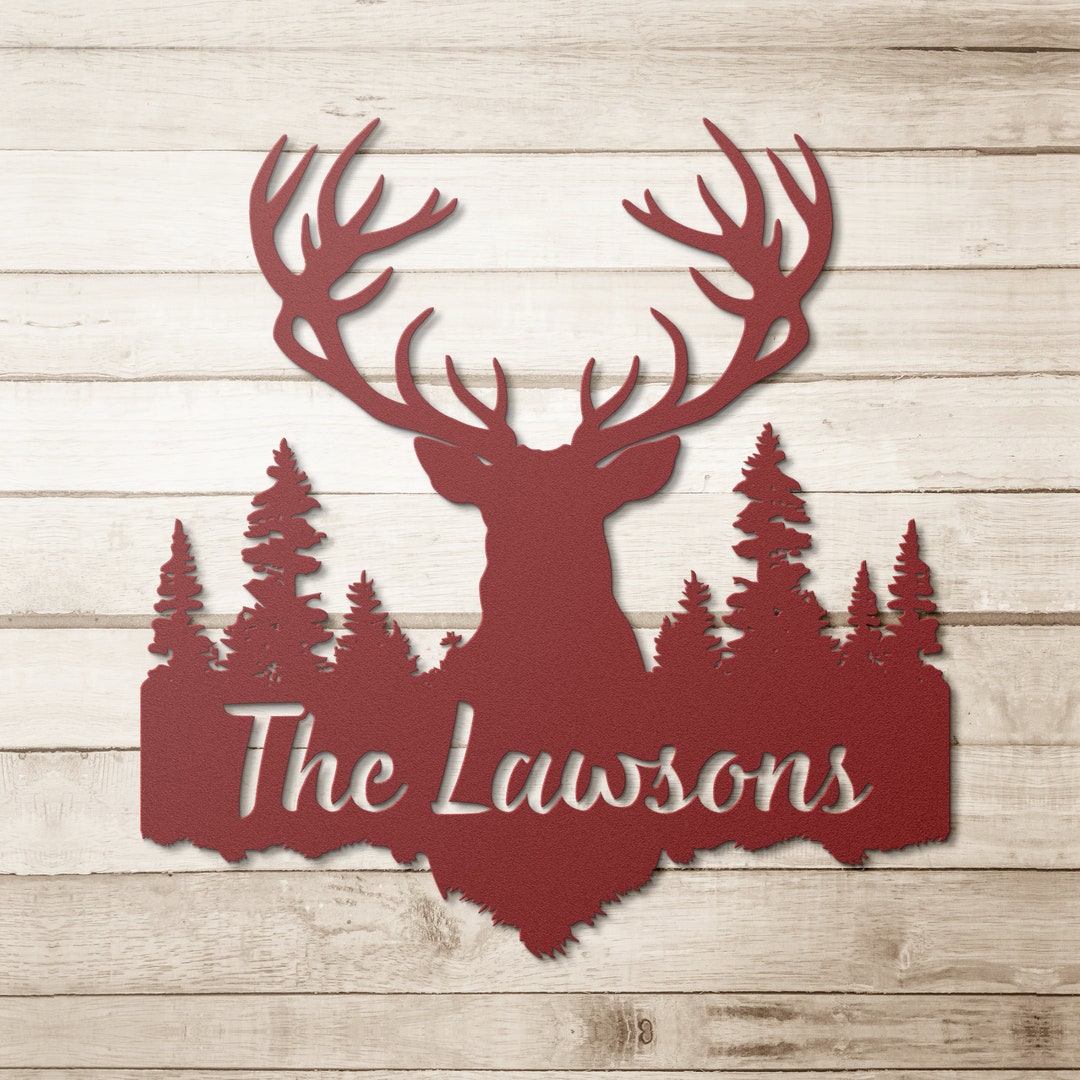 Family Name Sign, Farmhouse Deer Antler Decor, Deer Camp Sign, Outdoor ...