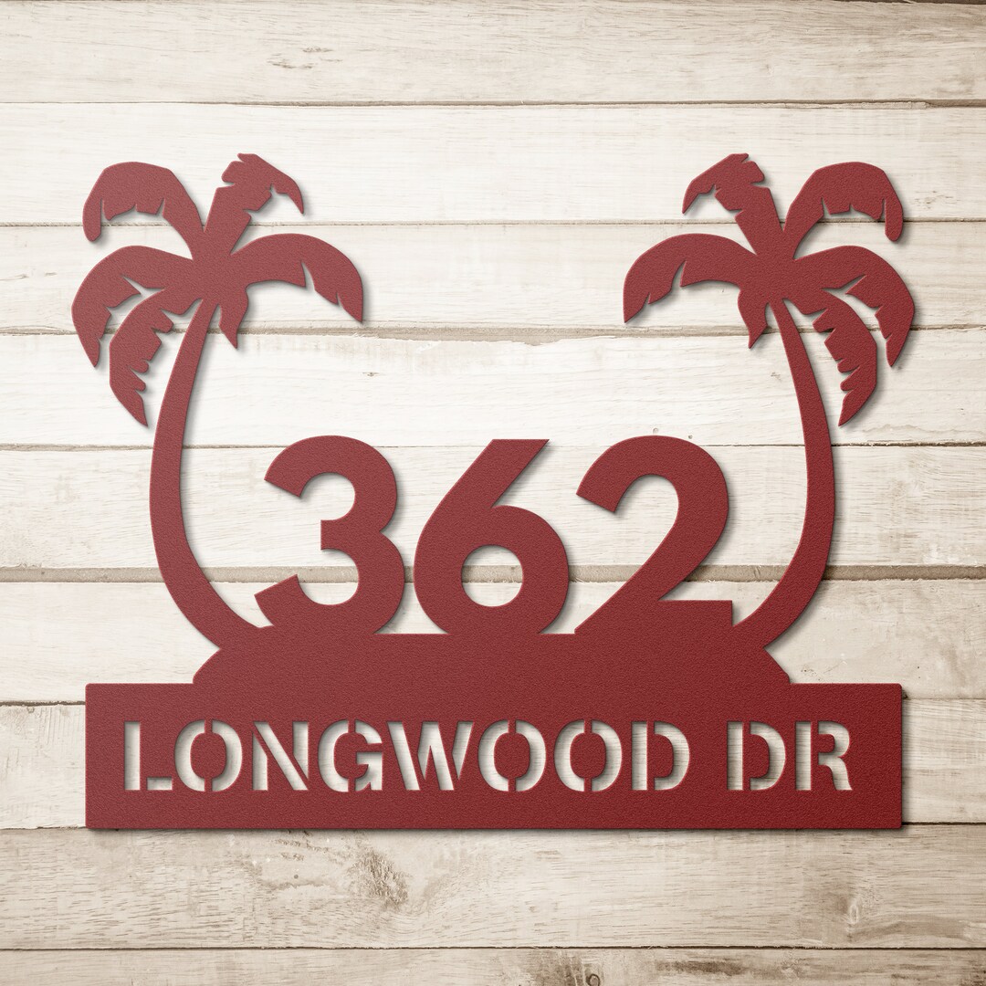 Palm Tree Sign, Metal House Number Street Address Plaque, Tropical ...