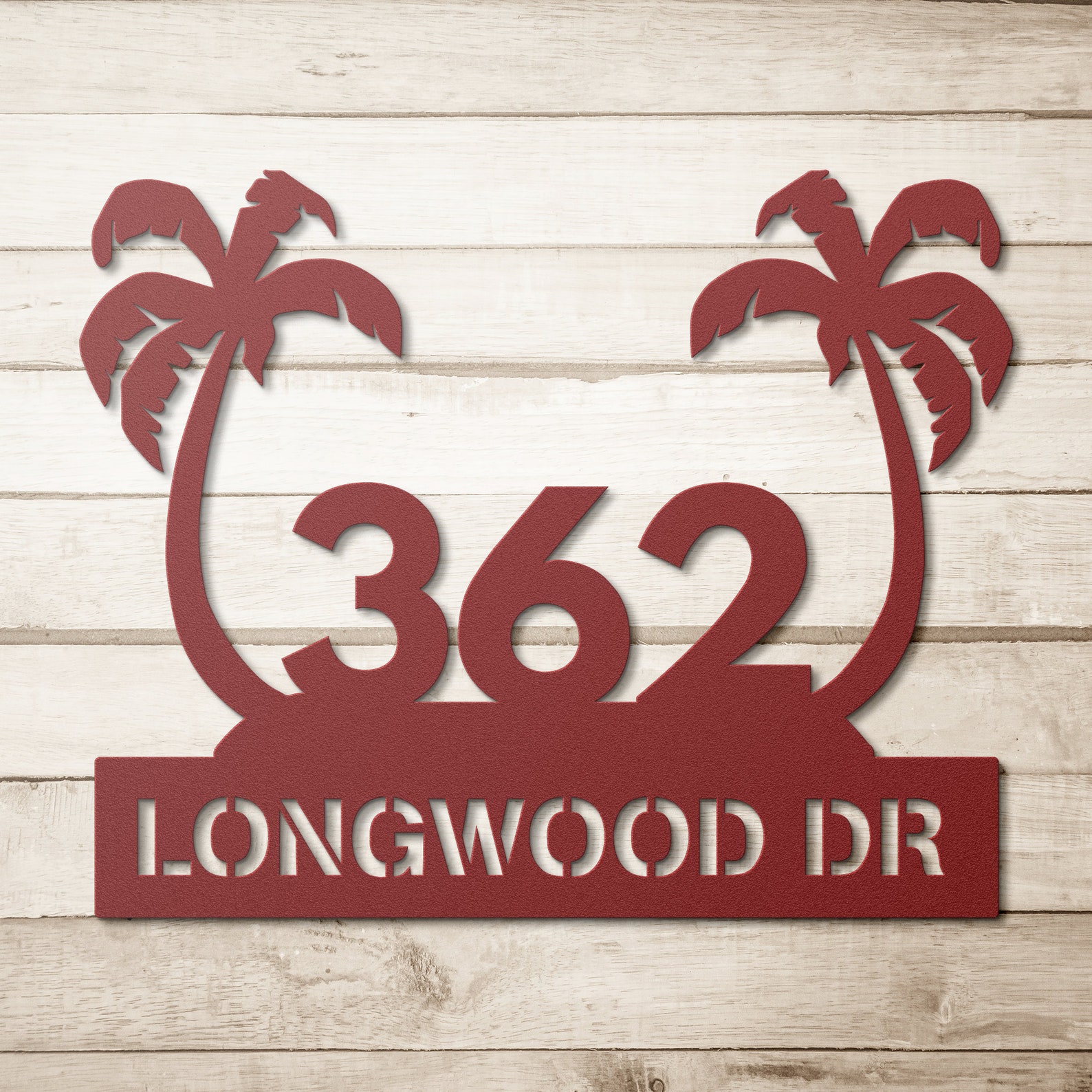 Palm Tree House Number Metal Sign, Street Address Plaque, White ...