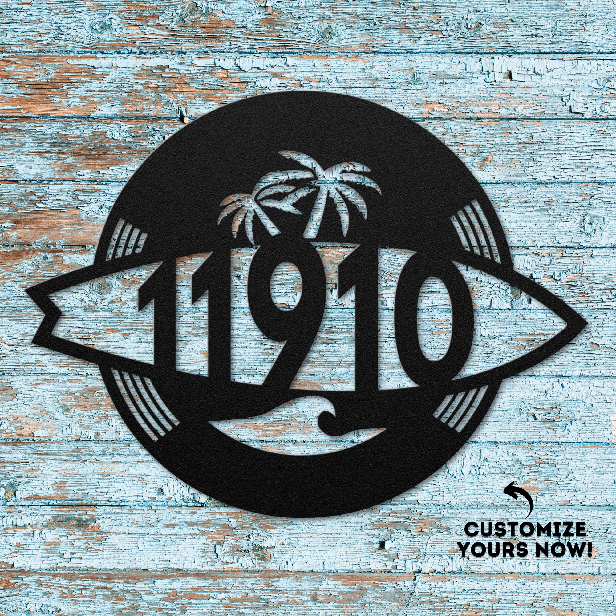 Coastal Address Sign, Surf Board Beach House Numbers, Palm Trees Waves ...