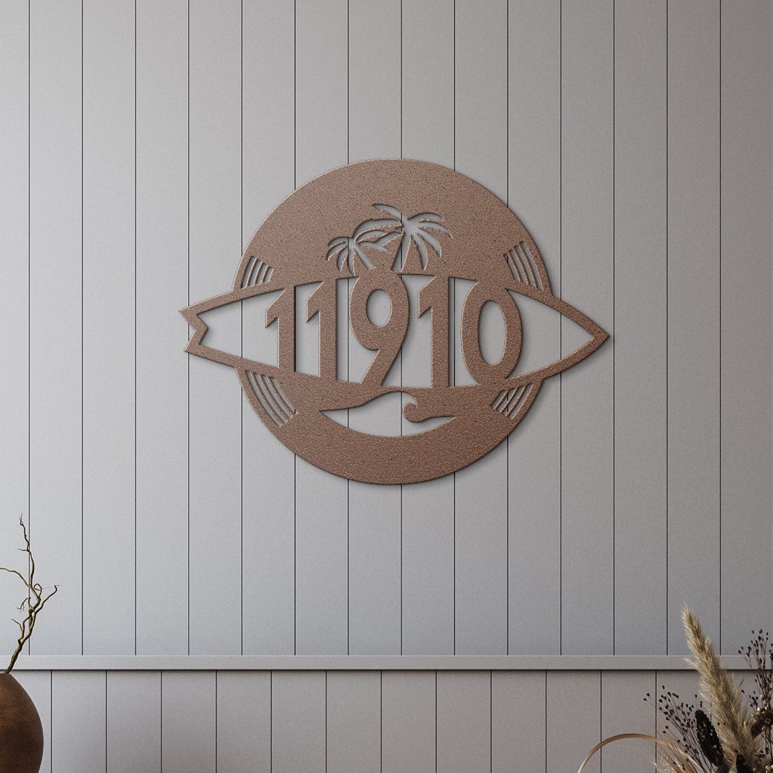 Coastal Address Sign, Surf Board Beach House Numbers, Palm Trees Waves ...