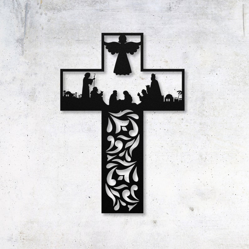 Nativity Cross Wall Art Jesus Cross Metal Decor Christmas - Etsy