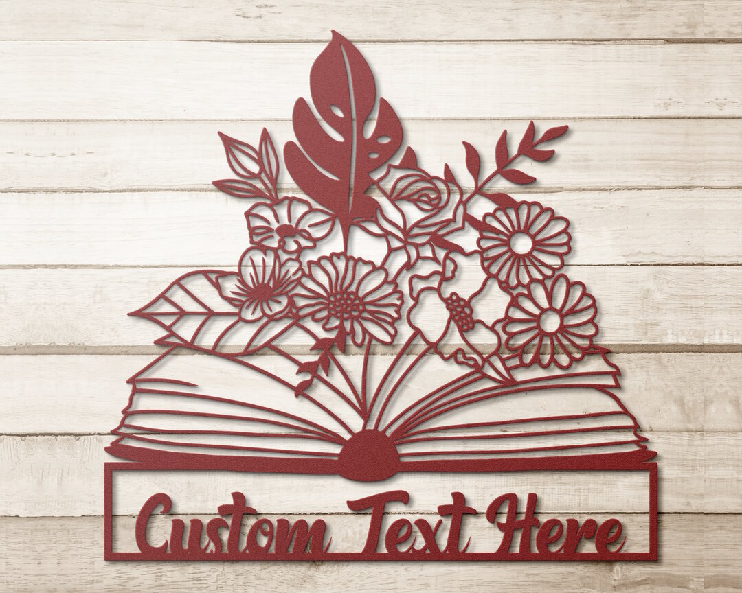 Personalized Library Sign, Book Wall Art, Reading Sign, Floral Book ...