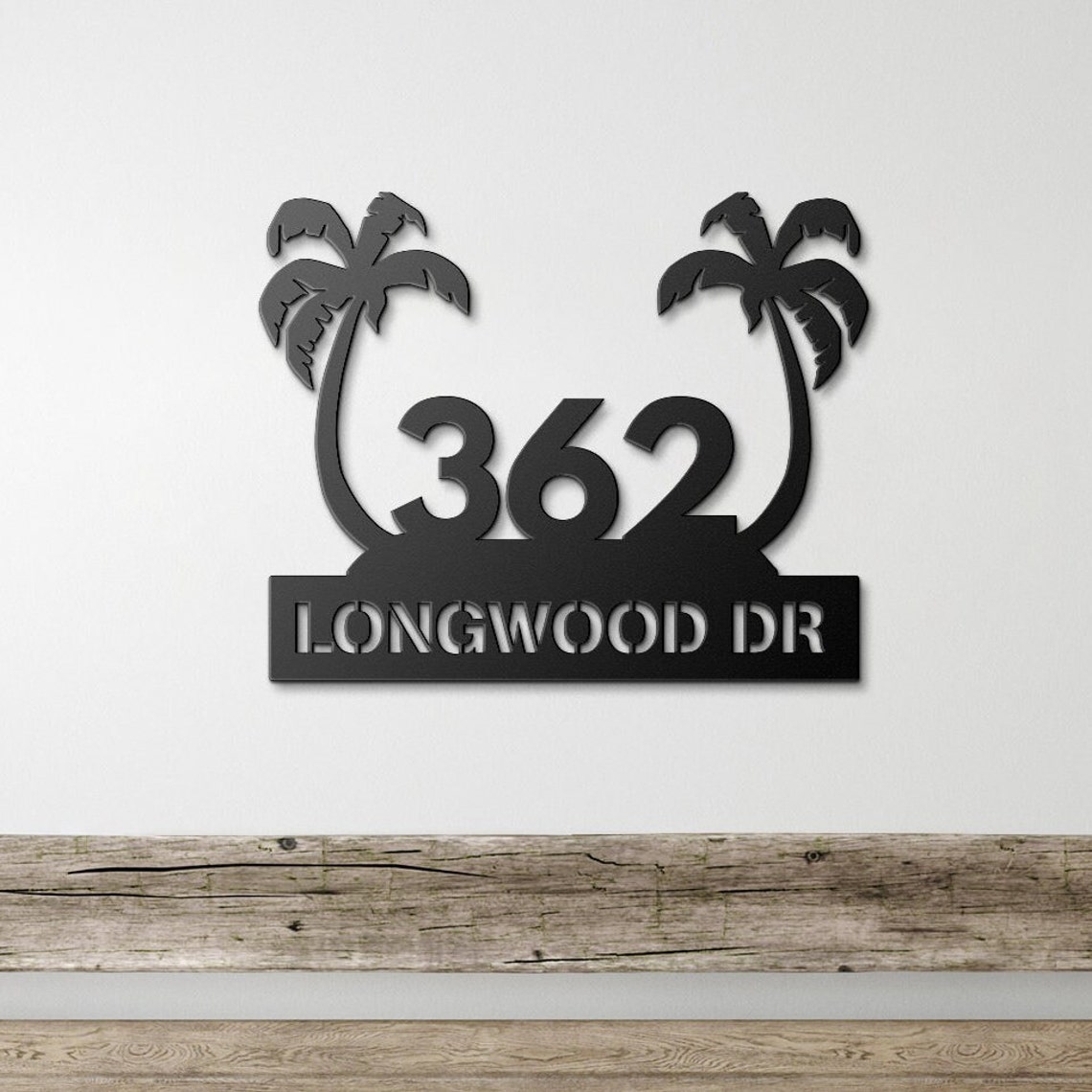 Palm Tree House Number Metal Sign, Street Address Plaque, White ...