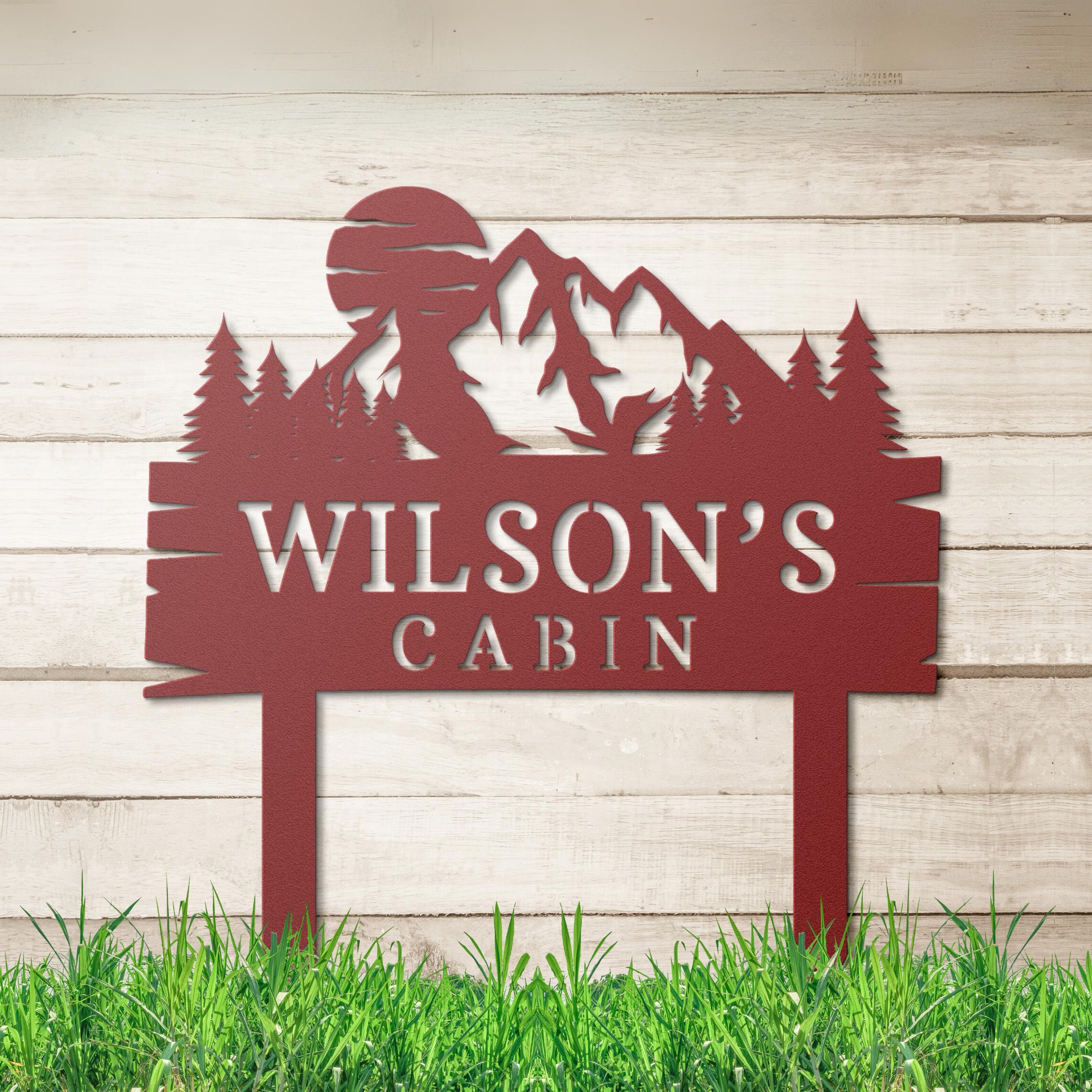 Personalized Metal Cabin Name Sign, Pine Tree Custom Metal Sign ...