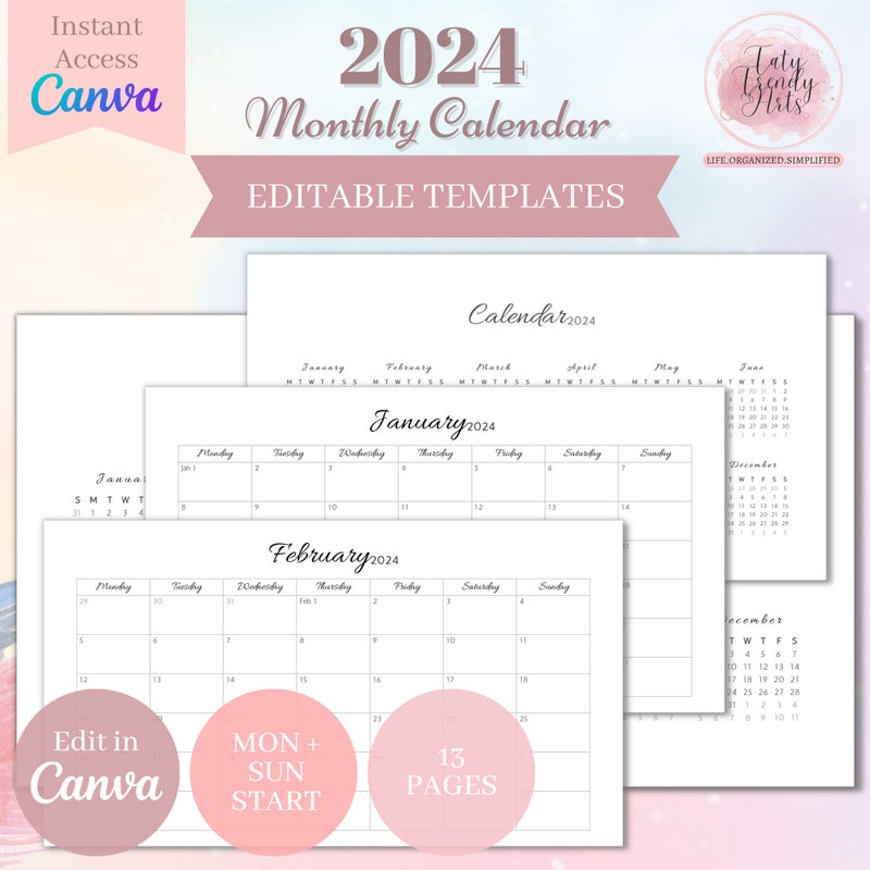 Editable Calendar - Etsy