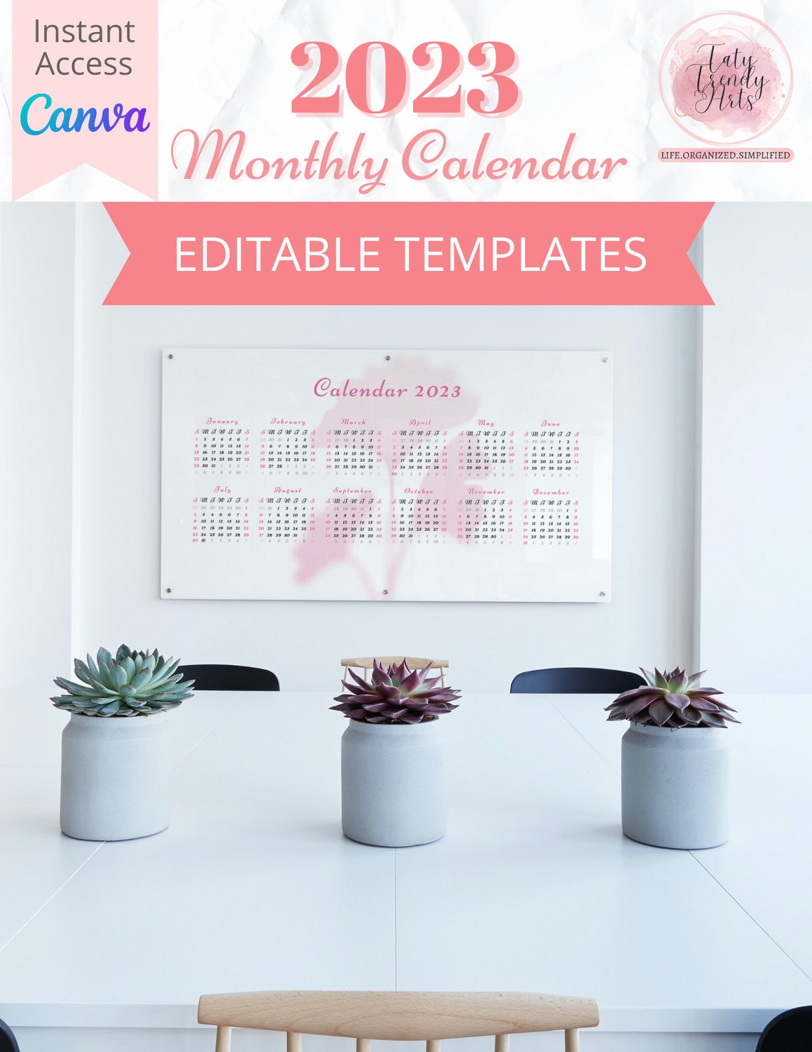 2023 Canva Calendar Template, Agenda Template, Yearly & Monthly Planner ...