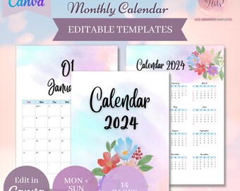 2023 Canva Calendar Template, Agenda Template, Yearly & Monthly Planner ...