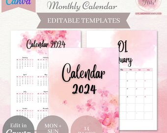 2023 Canva Calendar Template, Agenda Template, Yearly & Monthly Planner ...