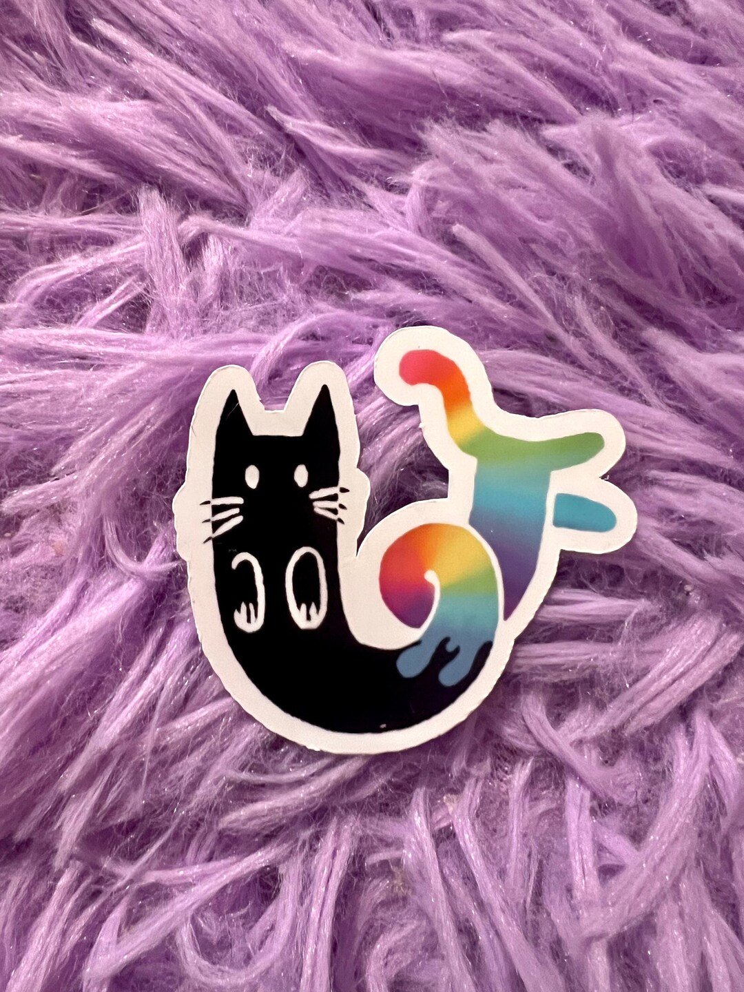 Rainbow Cute Pride Cat Holographic Sticker Long Kitty Waterproof ...