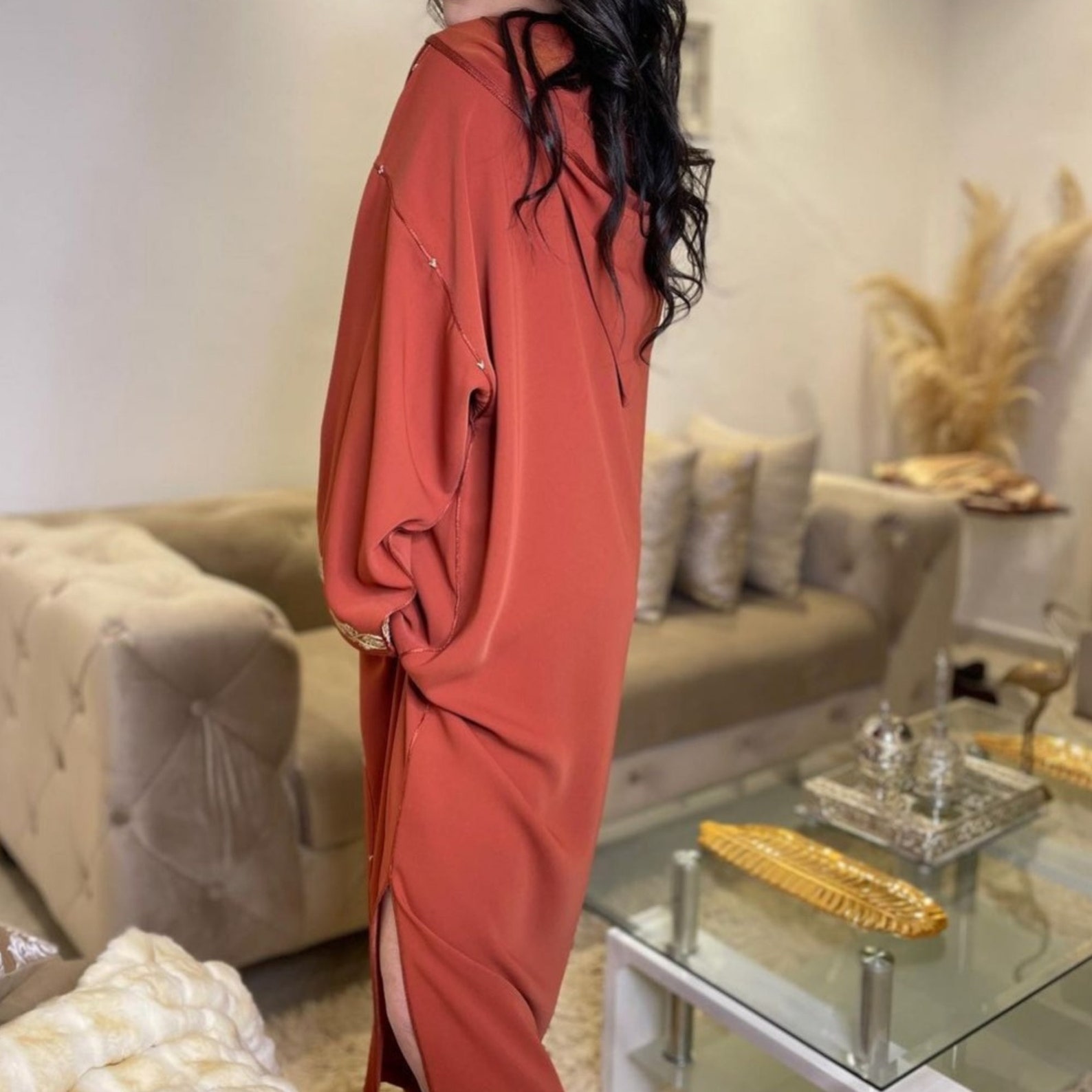 Moroccan Brick Red Summer Jellaba, Embroidered Djellaba, Moroccan Dress ...