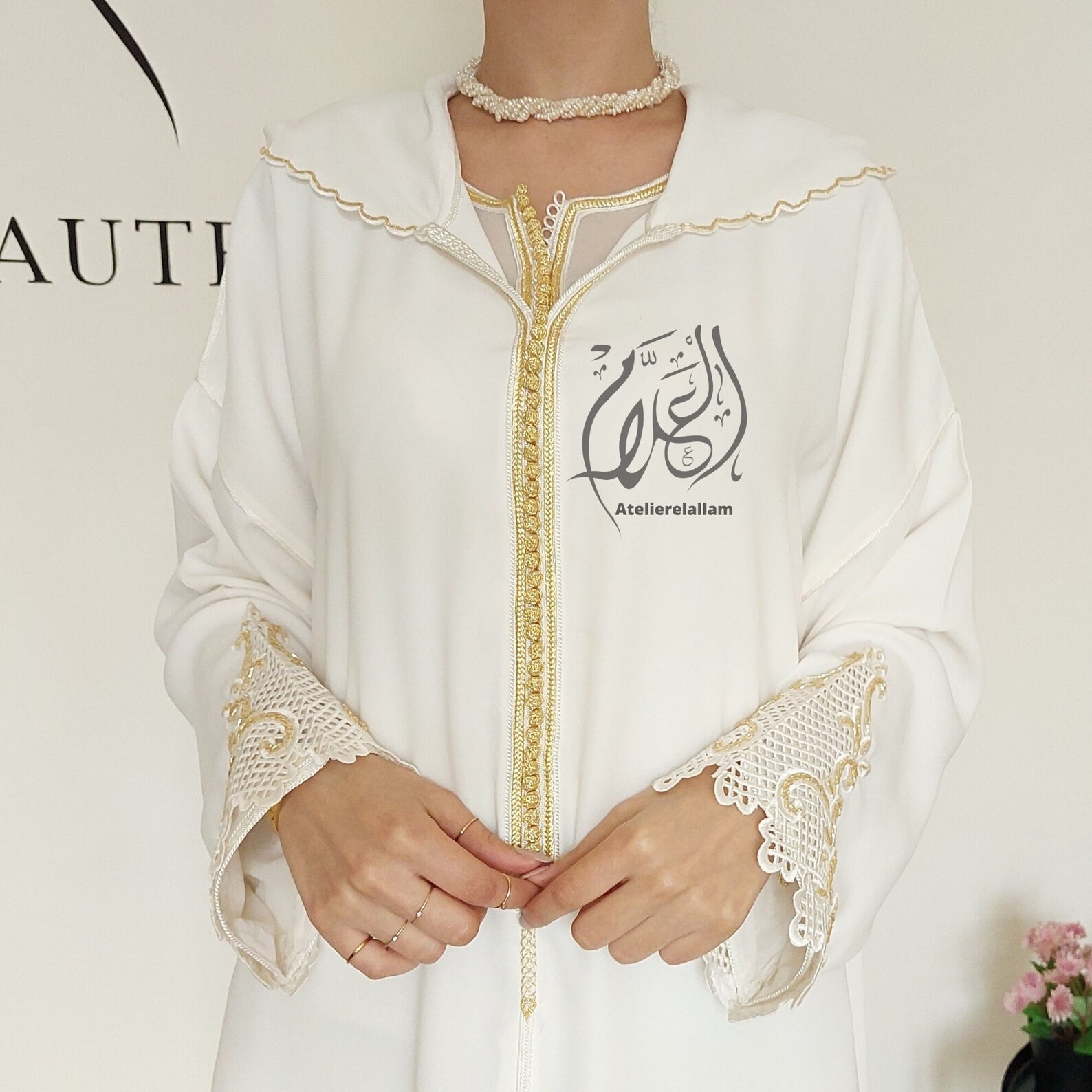 Moroccan Bridal Jellaba in Off-white, 2 Pieces Beaded Djellaba ...