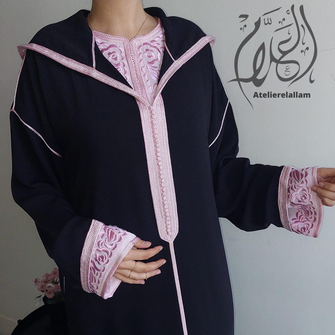 Embroidered Black Pink Jellaba, Ideal for Ramadan, Eid Al-fitr, and Any ...