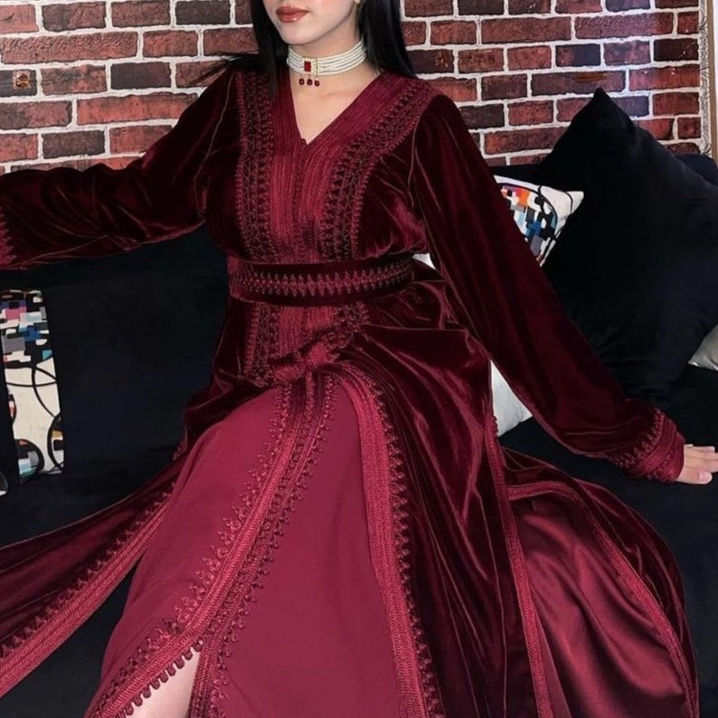 Luxurious Moroccan Velvet Takchita, Bridal Kuftan, Wedding Guest Arabic ...