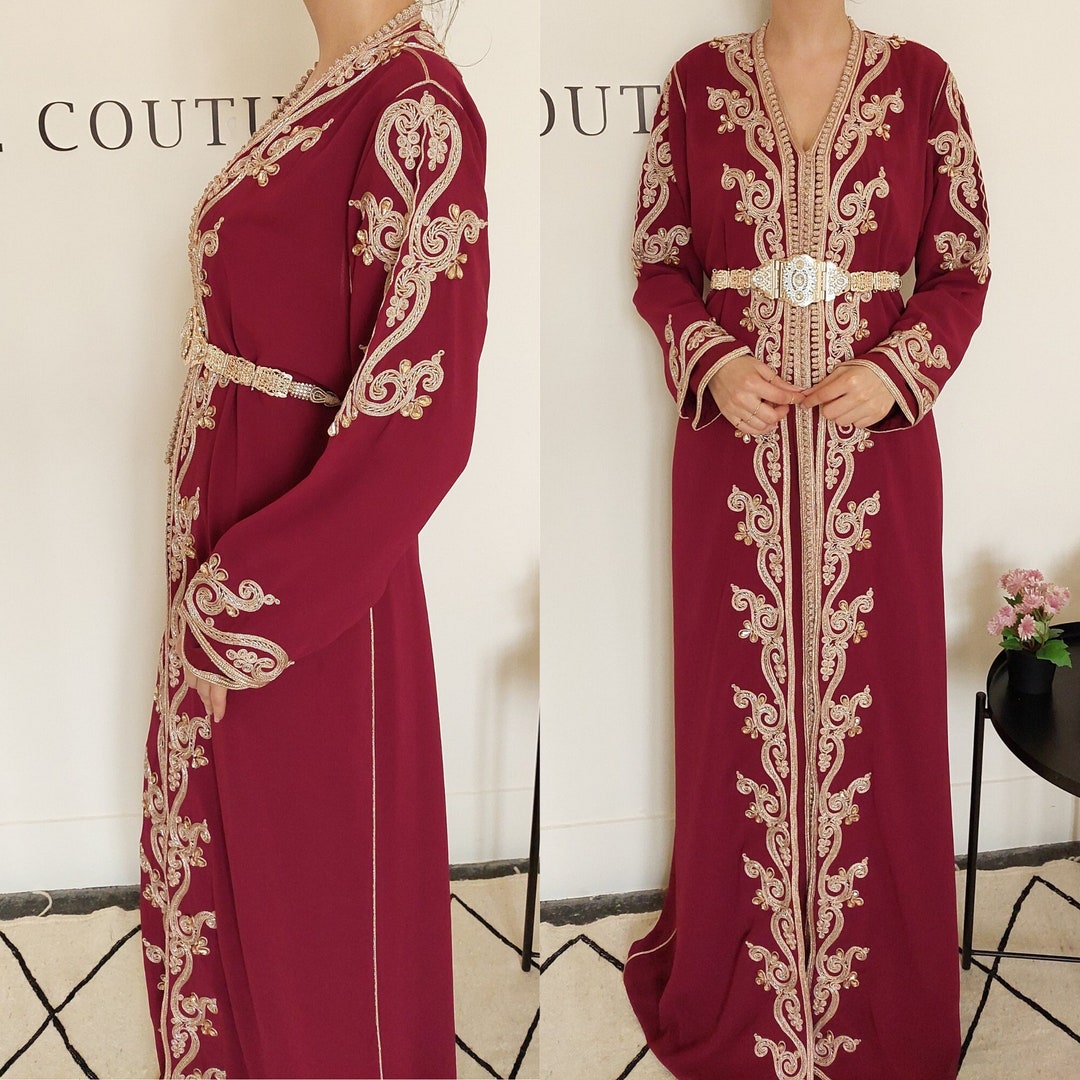 Hand Beaded Moroccan Takchita Embroidered Takshita With Belt - Etsy