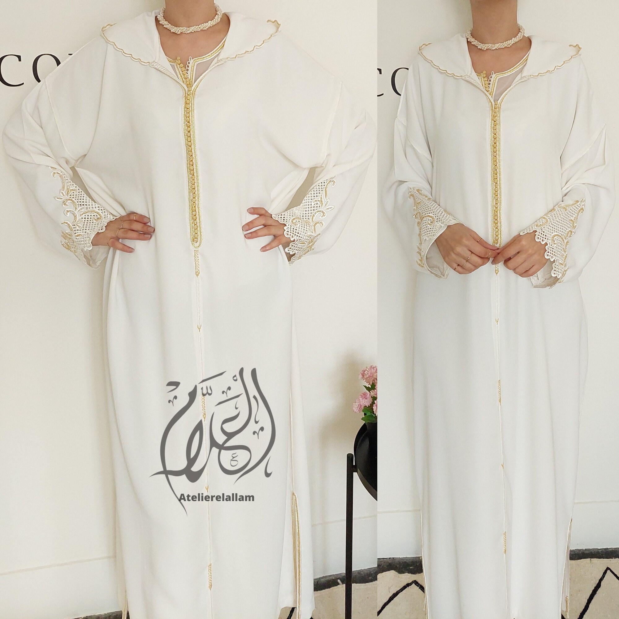 Moroccan Bridal Jellaba in Off-white, 2 Pieces Beaded Djellaba ...