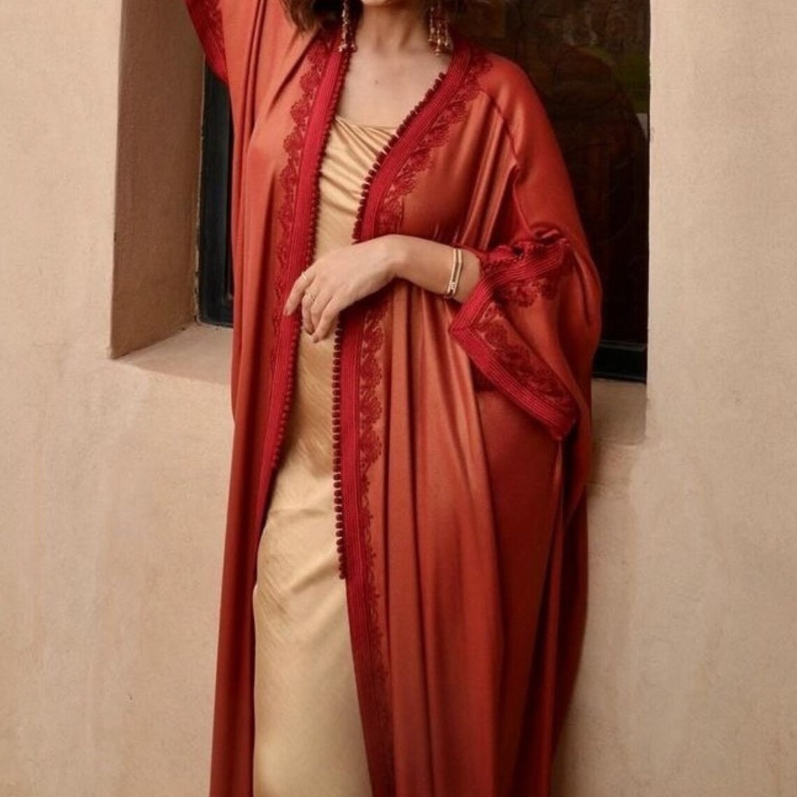 Trendy Moroccan Open Caftan, Embroidered Abaya, Moroccan Kimono ...