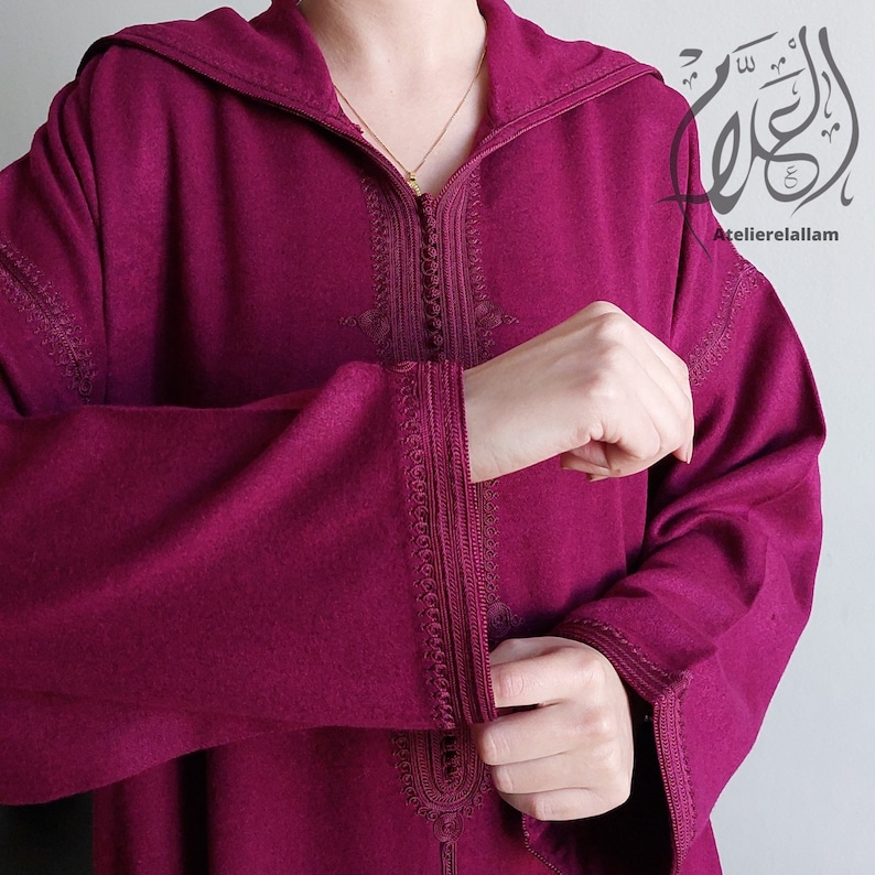 Dark Magenta Ramadan Jellaba, Embroidered Moroccan Djellaba, Aid Al ...