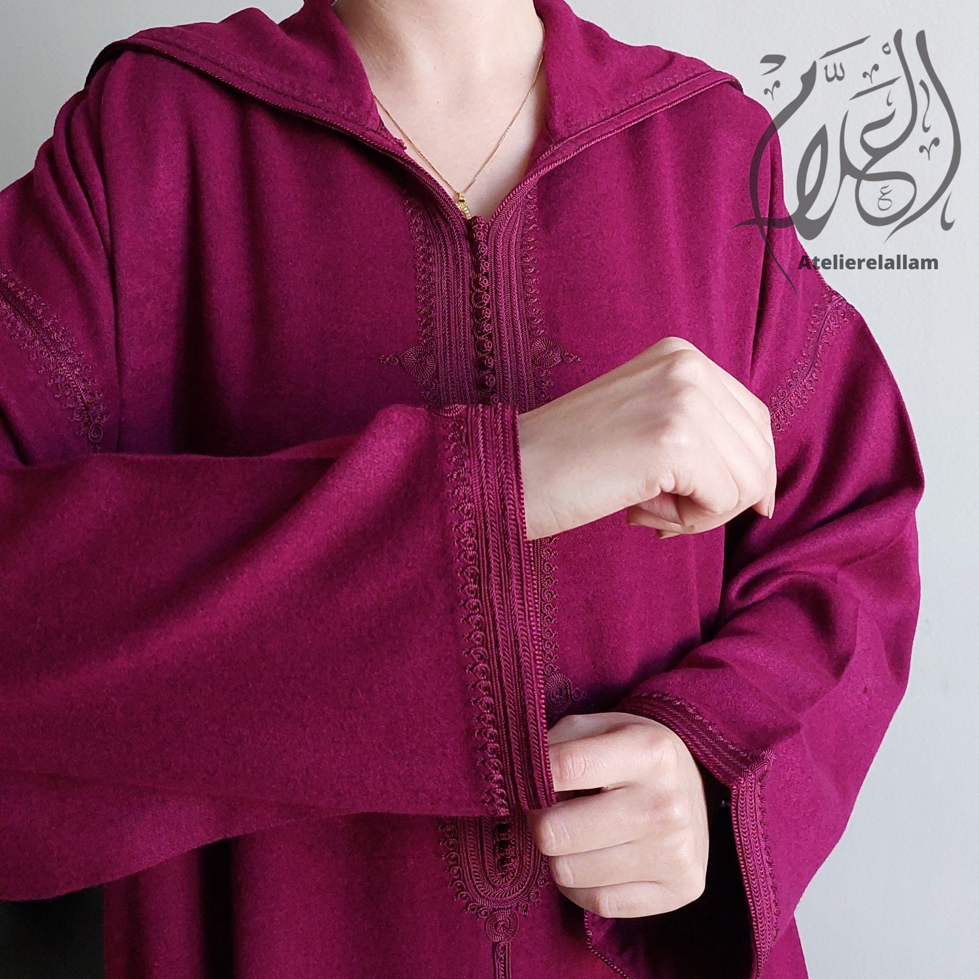 Winter dark magenta jellaba, Embroidered moroccan djellaba, Ramadan ...