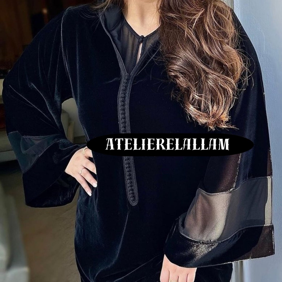 Silk Velvet Ramadan Jellaba Set, Classy Black Jallaba, Trendy Djellaba ...
