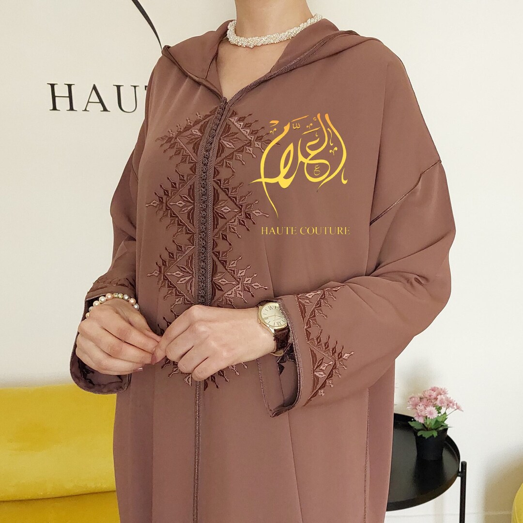 Moroccan Brown Jellaba, Embroidered Djellaba, Ramadan 2025 Hooded ...