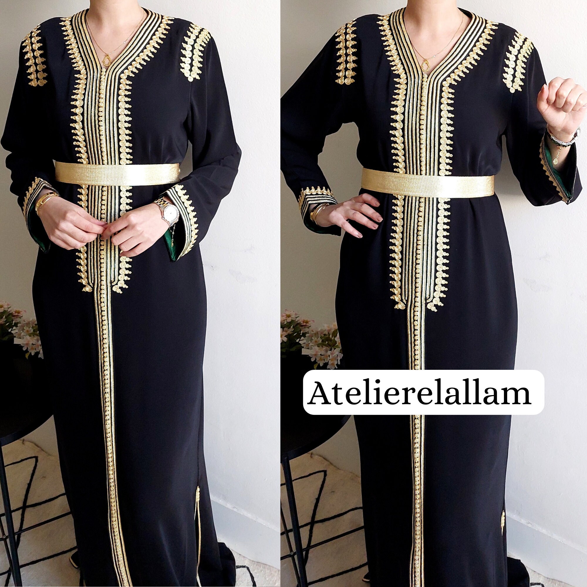 Black Moroccan Caftan, Embroidered Kaftan, Bride Kaftan, Wedding Guest ...
